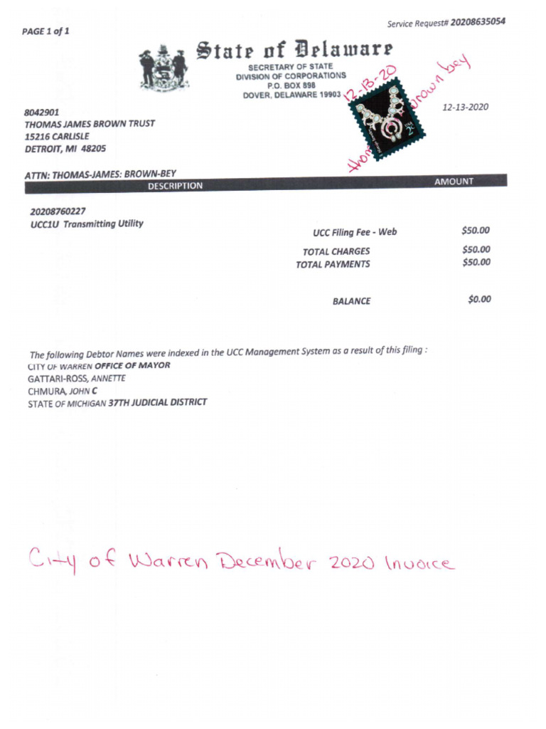 Ucc1u City of Warren - State of Michigan Invoice Dec 2020 | PDF