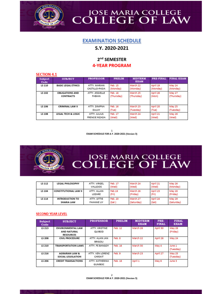 Exam Schedule 2nd Sem | PDF | Justice | Crime & Violence