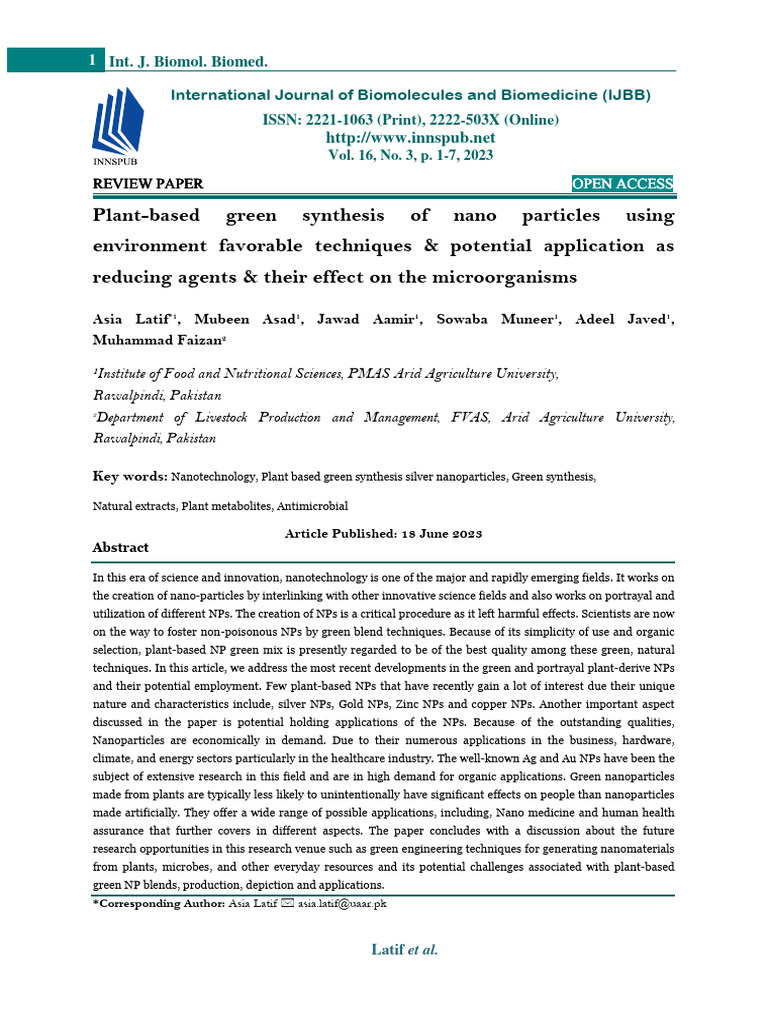 Plant-Based Green Synthesis of Nano Particles Using Environment Favorable Techniques & Potential ...