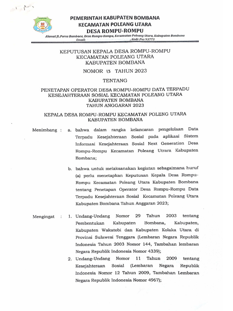 SK Dtks Desa Rompu Rompu | PDF