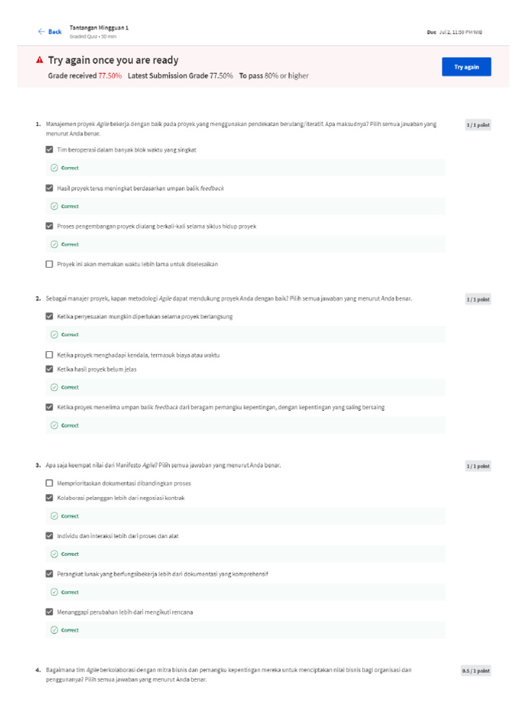 Screencapture Coursera Org Learn Manajemen Proyek Agile Exam WUrqU Tantangan Mingguan 1 Attempt ...