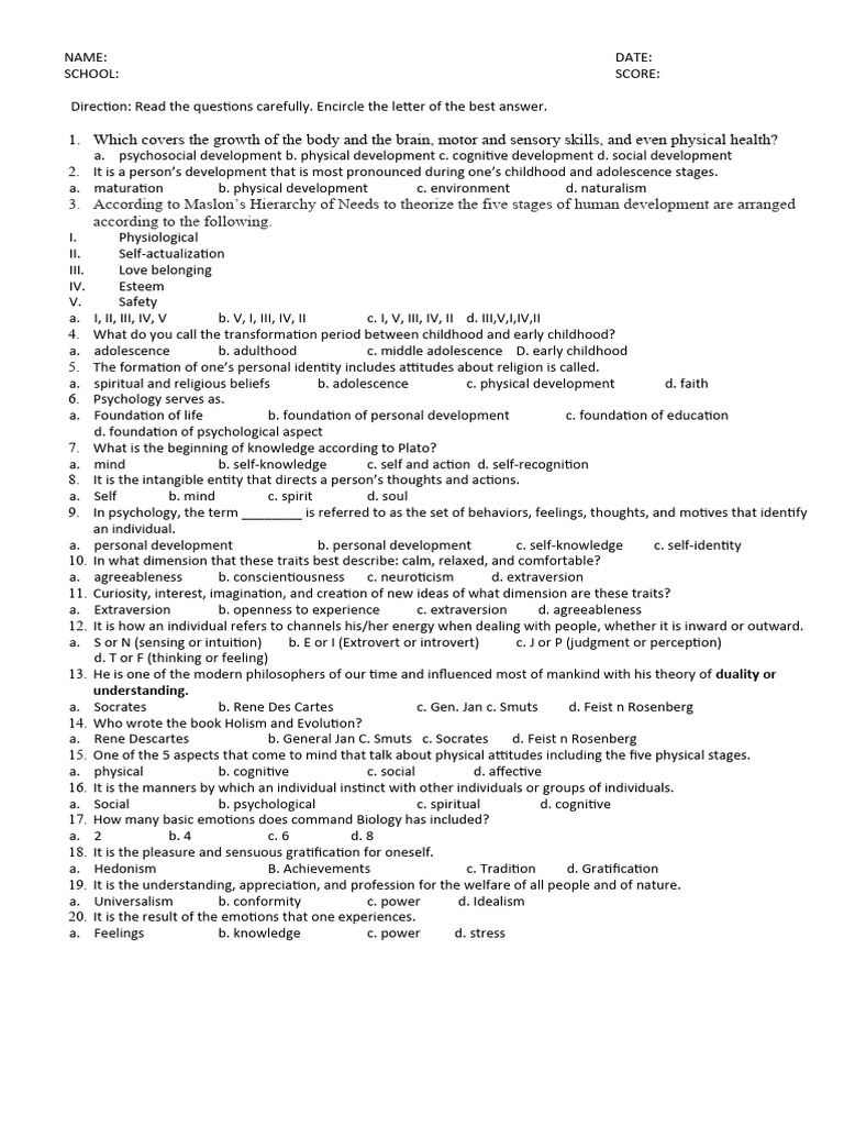 TQ Perdev | PDF | Adolescence | Extraversion And Introversion