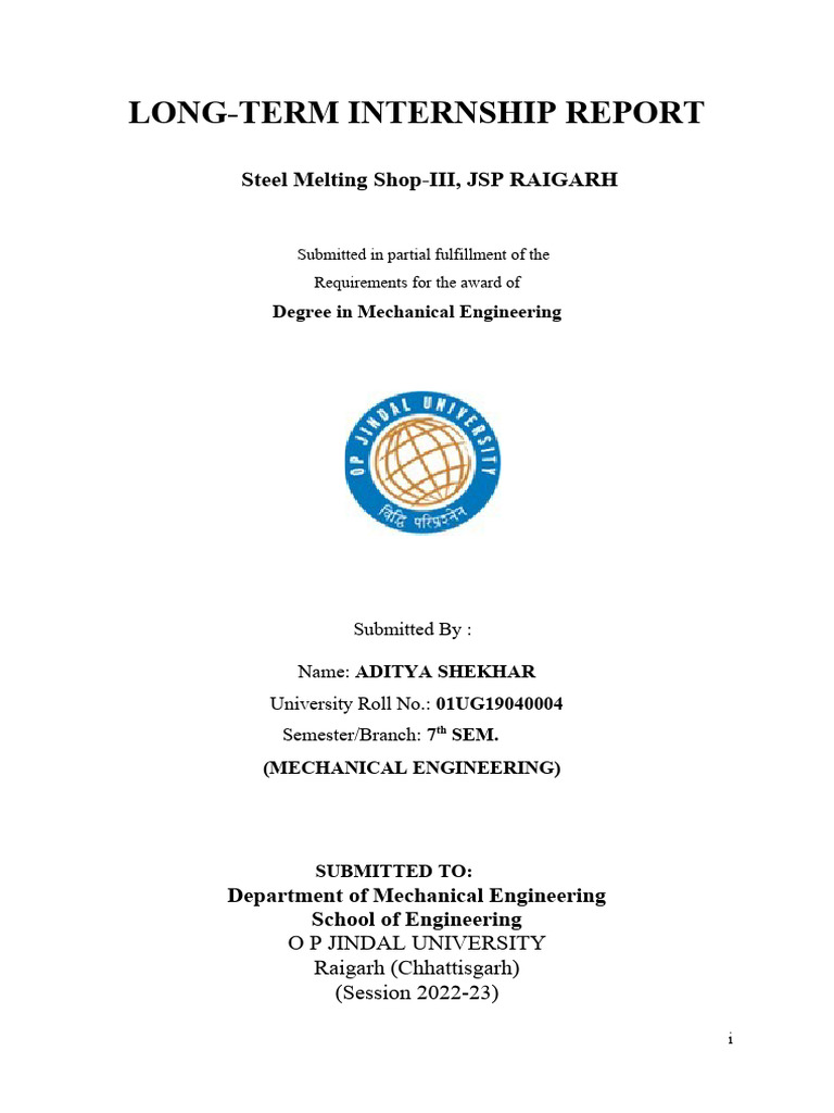 Aditya Shekhar JSPL Report | PDF | Steelmaking | Steel