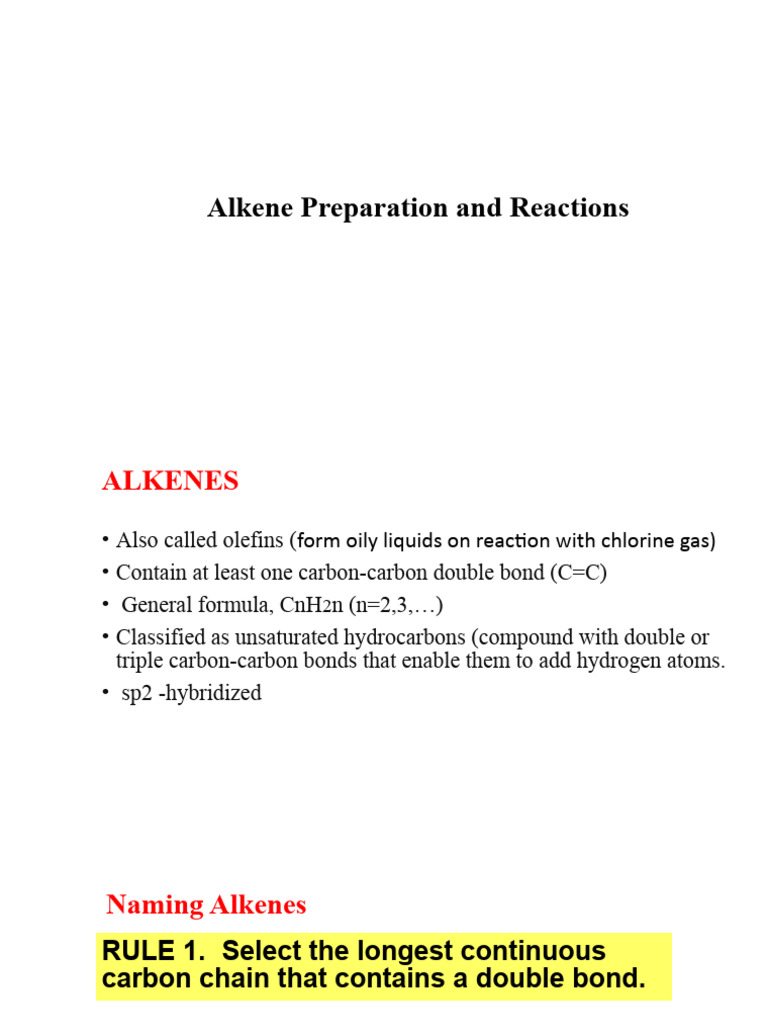 Alkene Preparation and Reactions | PDF | Alkene | Alkane