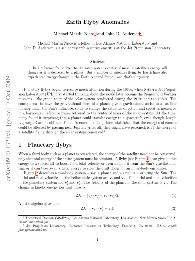 Earth Flyby Anomalies | PDF