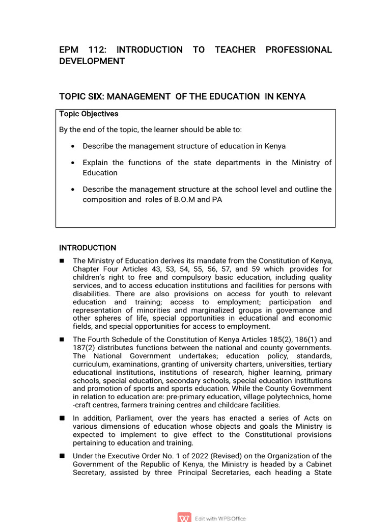 Epm 112 Lecture Notes On Topic Six | PDF | Vocational Education | Teachers