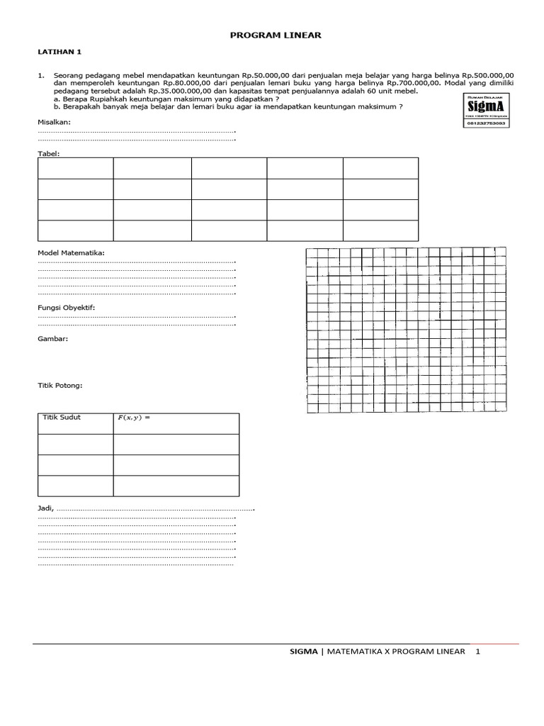 Latihan Soal Program Linear | PDF | Metode & Bahan Ajar