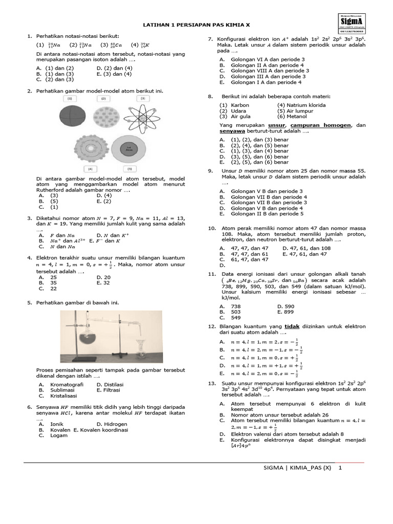 LATIHAN PAS KIMIA_PAS _X_ 2023 | PDF