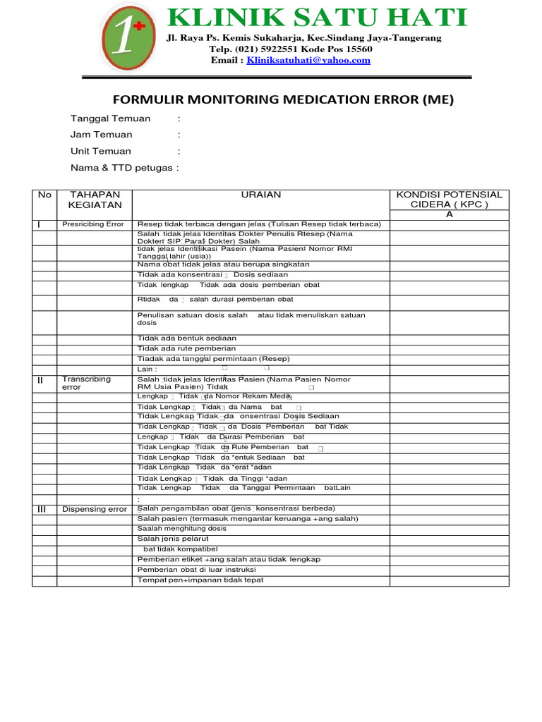 Formulir Monitoring Medication Errorr (Me) | PDF