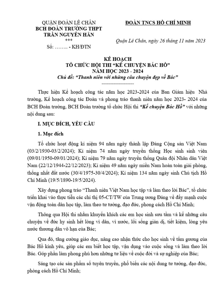 KH cuộc thi kể chuyện Bác Hồ-TNH | PDF