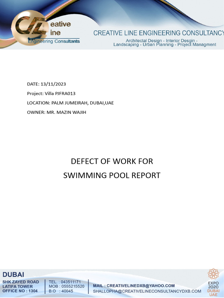 Report of Defects For Swimming Pool | PDF