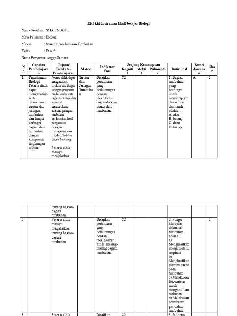 Angga Saputra - Kisi-Kisi Soal Asesmen | PDF