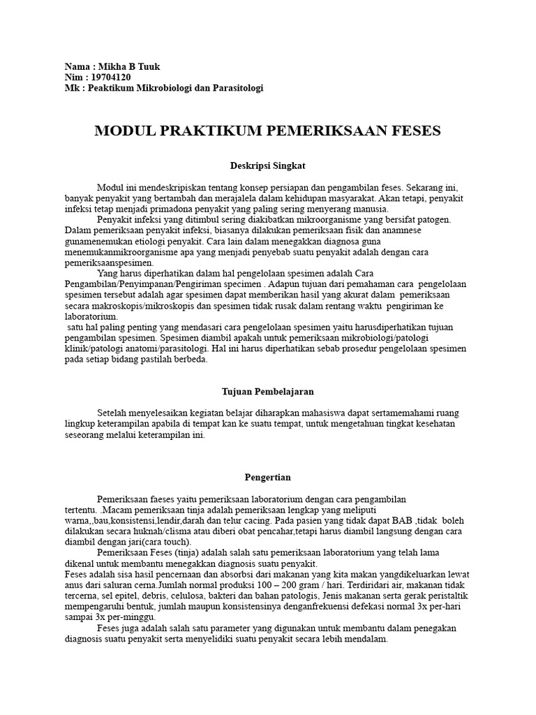 Modul Praktek Pengambilan Feses | PDF