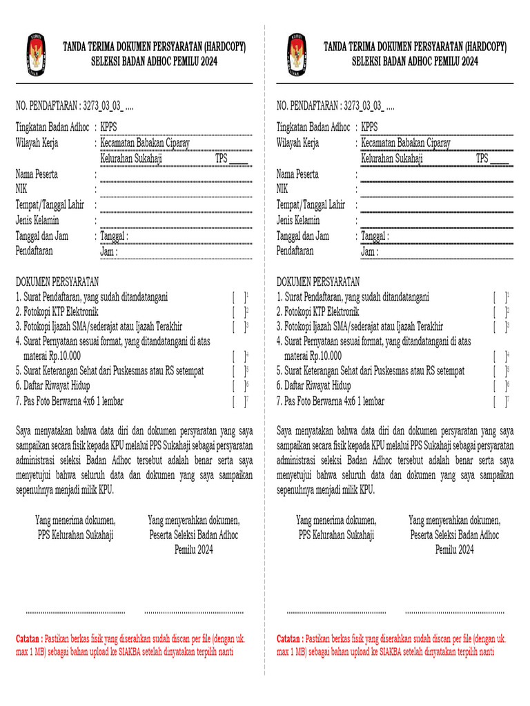 1.7. Tanda Terima Dokumen Persyaratan KPPS | PDF