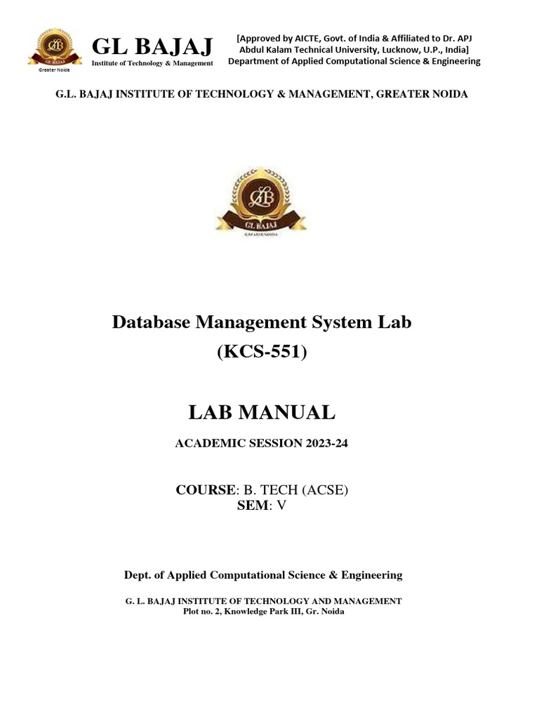 UPD - DBMS Lab Manual-Final | PDF | Computers | Technology & Engineering