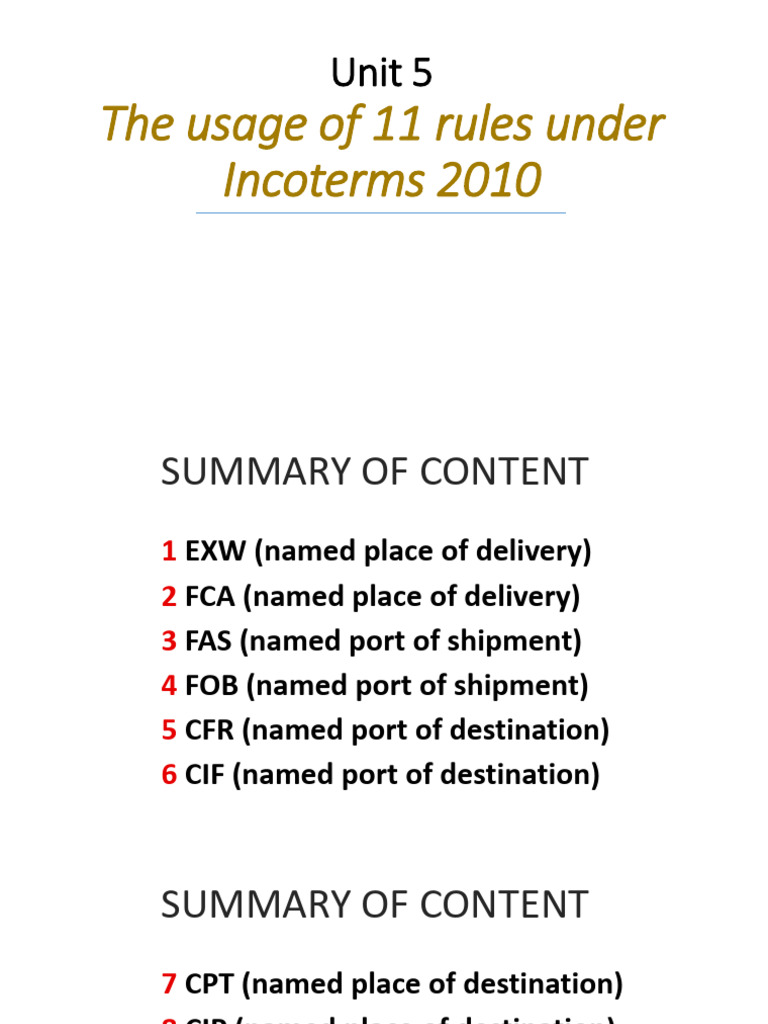 Overview of Incoterms 2010 Rules | PDF | Transport | Freight Transport