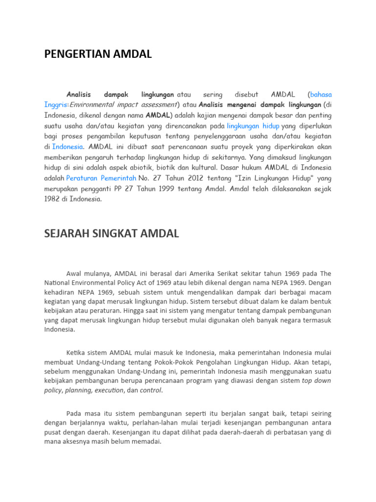 Pengertian Dan Sejarah Amdal | PDF