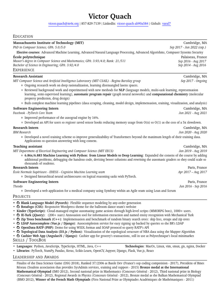 Good Example CS Resume For Inspiration | PDF | Machine Learning ...