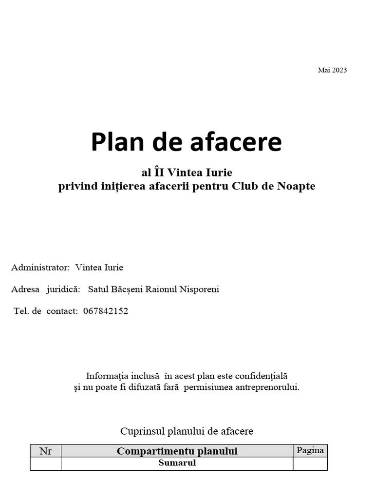Model Plan de Afacere Nou | PDF