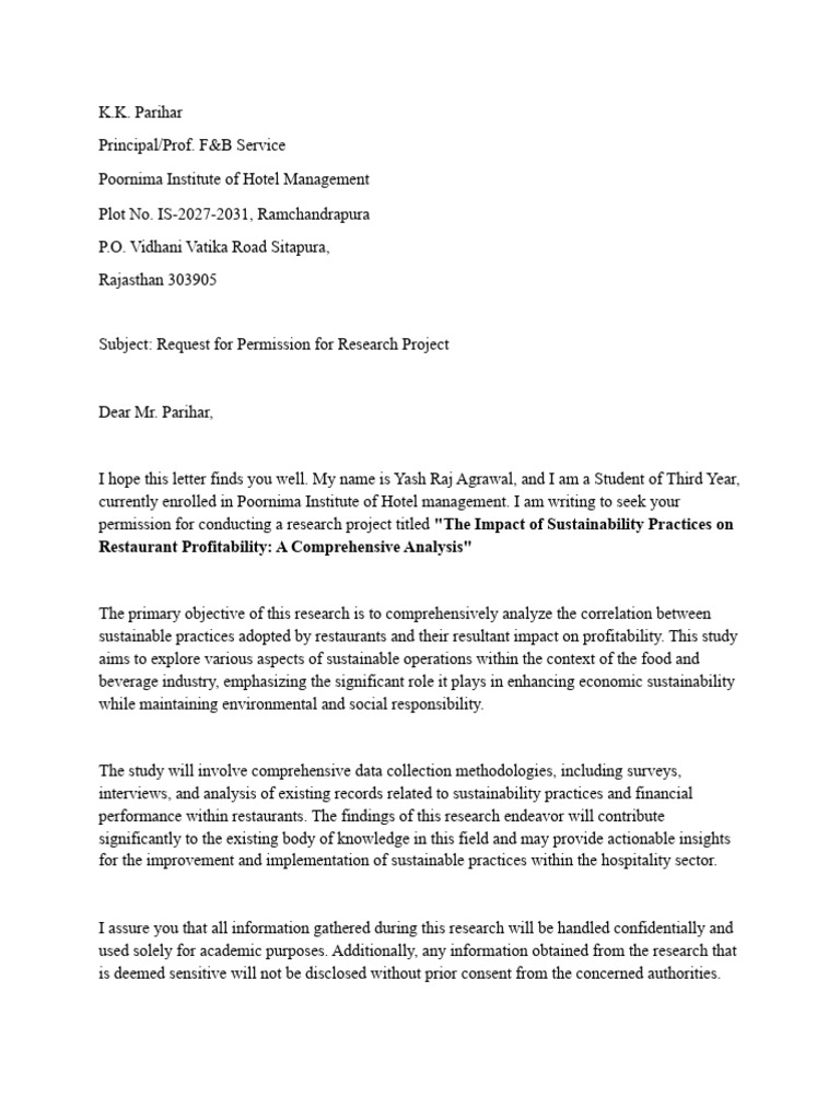 Permisssion Letter For Research | PDF