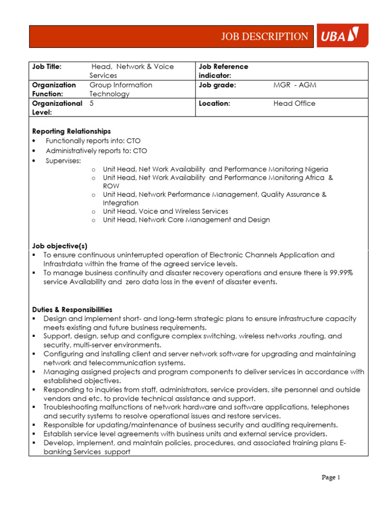 Network & Voice Services Head | PDF | Computer Network | Employment