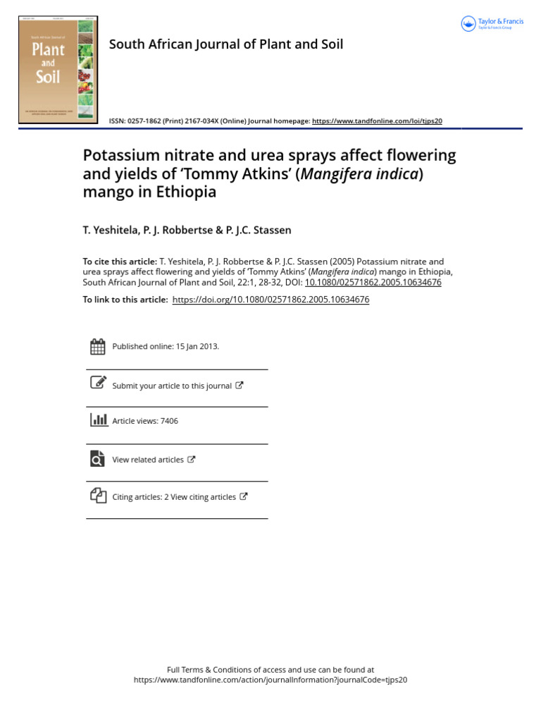 Potassium Nitrate and Urea Sprays Affect Flowering and Yields of Tommy ...