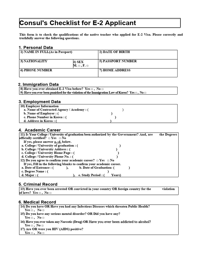 Korean Consulate Checklist | PDF | Travel Visa | Criminal Record