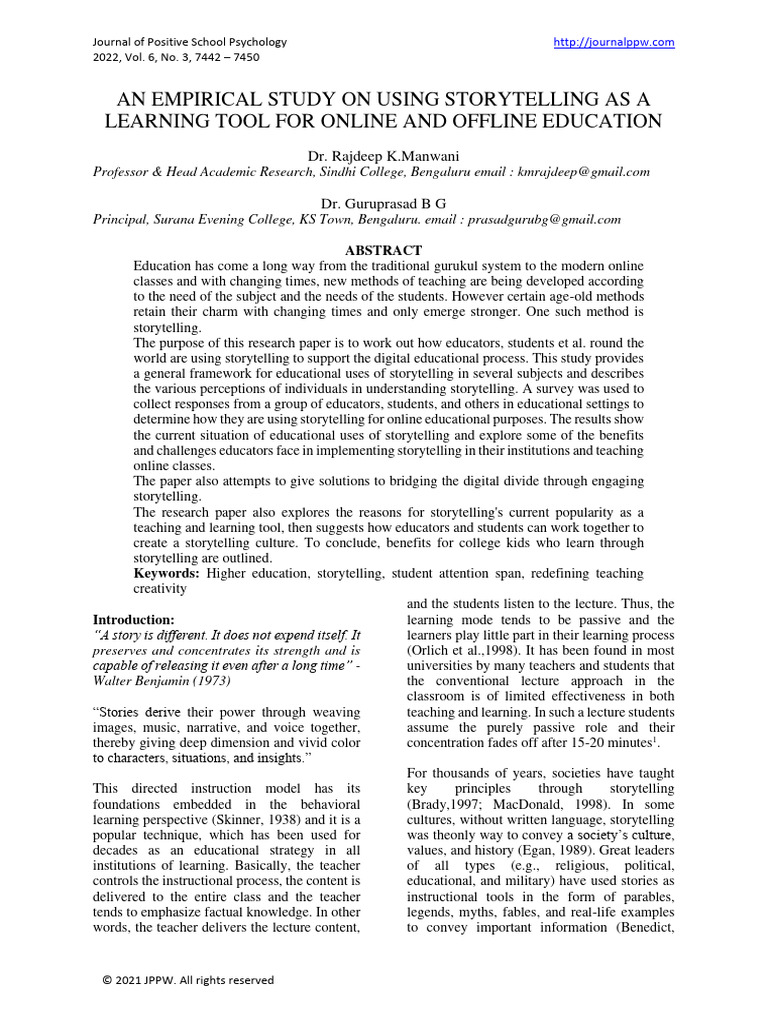 An Empirical Study On Using Storytelling As A Learning Tool For Online and Offline Education ...