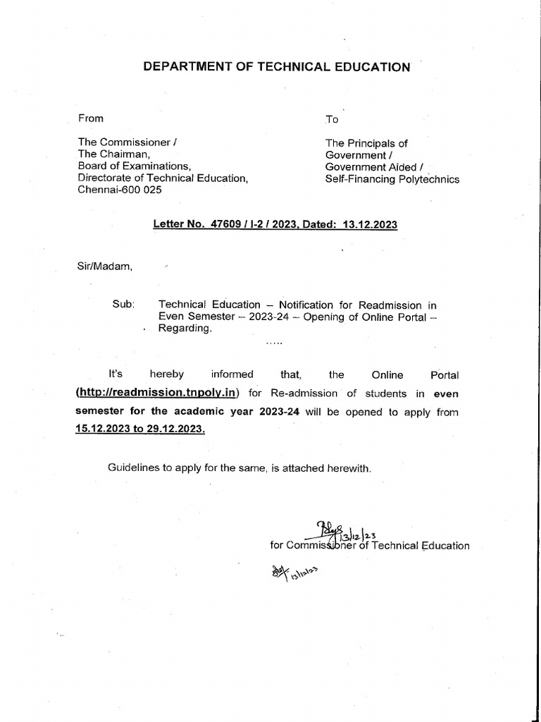 Readmission Even Sem 2023-2024 | PDF