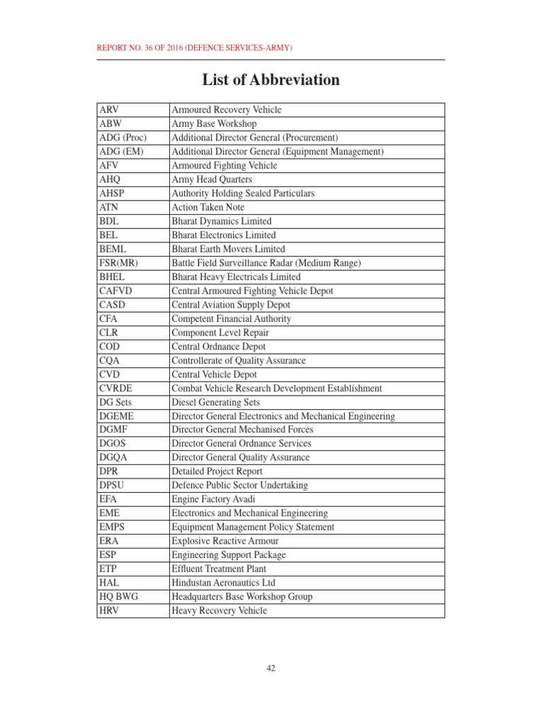 Abbreviation Report 36 of 2016 Union Government Defence PA | PDF ...