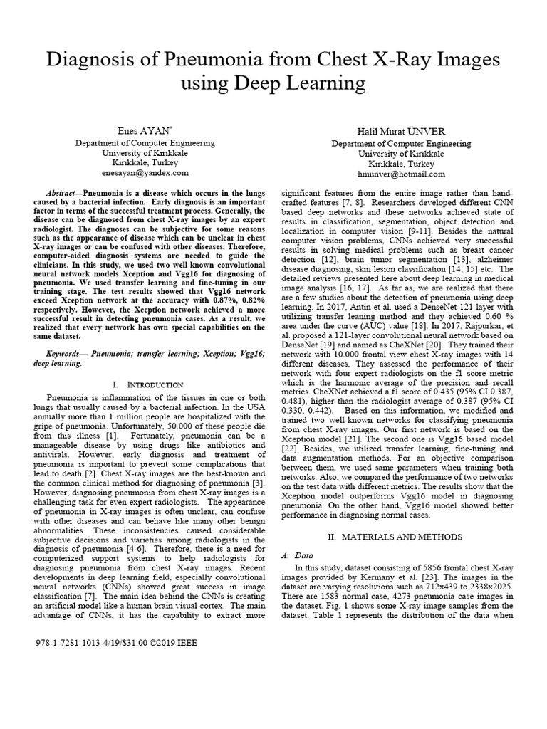 Diagnosis of Pneumonia From Chest X-Ray Images Using Deep Learning ...