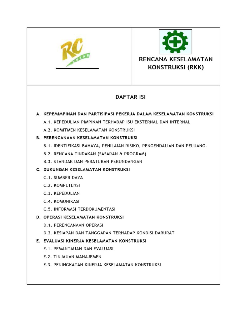 Rencana Keselamatan Konstruksi (RKK) Cv. RC | PDF