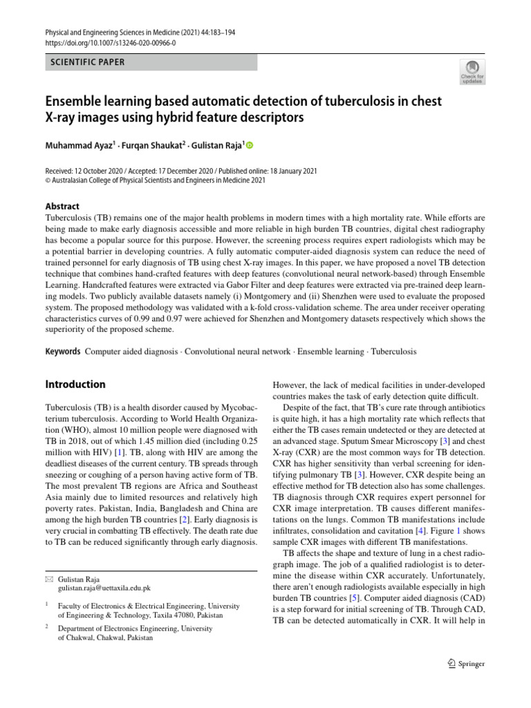 Ensemble Learning Based Automatic Detection of Tuberculosis in Chest X-Ray Images Using Hybrid ...
