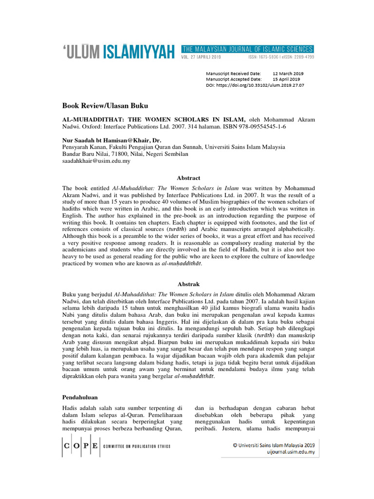 Book Review/Ulasan Buku: Al-Muhaddithat: The Women Scholars in Islam, Oleh Mohammad Akram | PDF ...