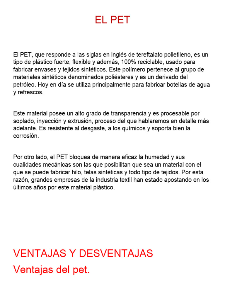 Propiedades y Uso del PET Reciclable | PDF | El plastico | Reciclaje