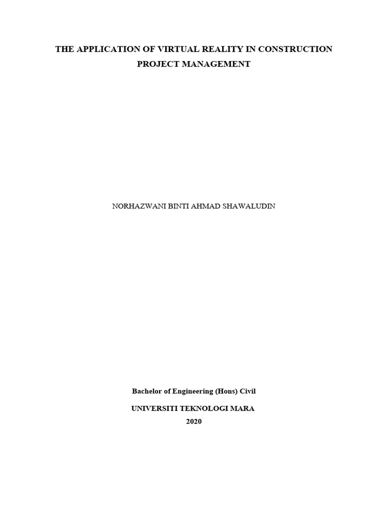 The Application of Virtual Reality in Construction Project Management | PDF | Virtual Reality ...