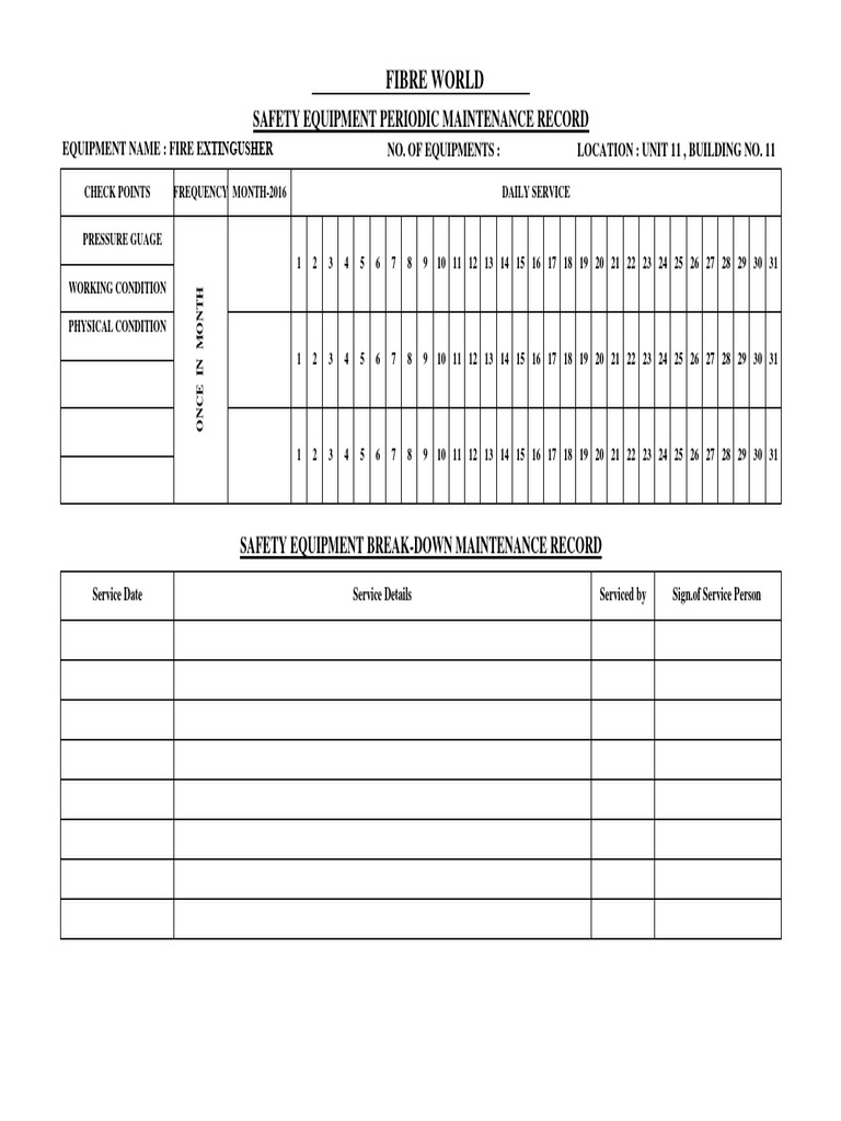 Fire Extinguisher Maintenance Record | PDF