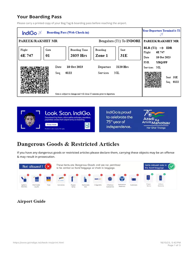Boarding Pass Diwali 2023 | PDF