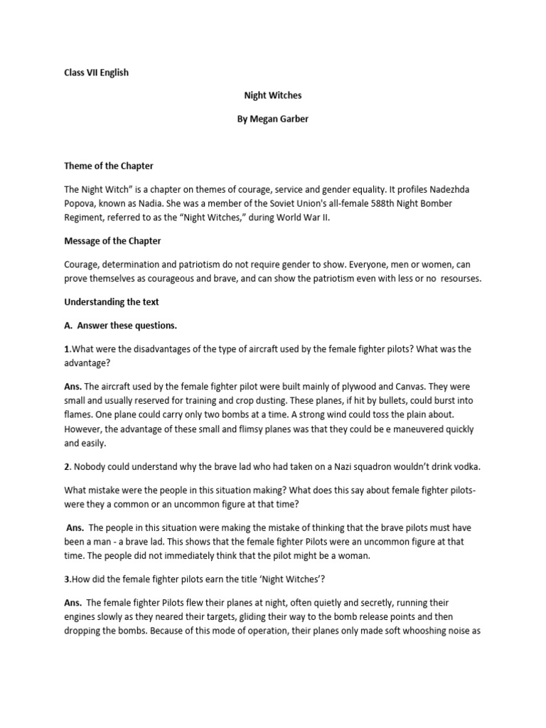 STD VII Class Note 10 Night Witches 2021 22 | PDF | Aviation | Military ...