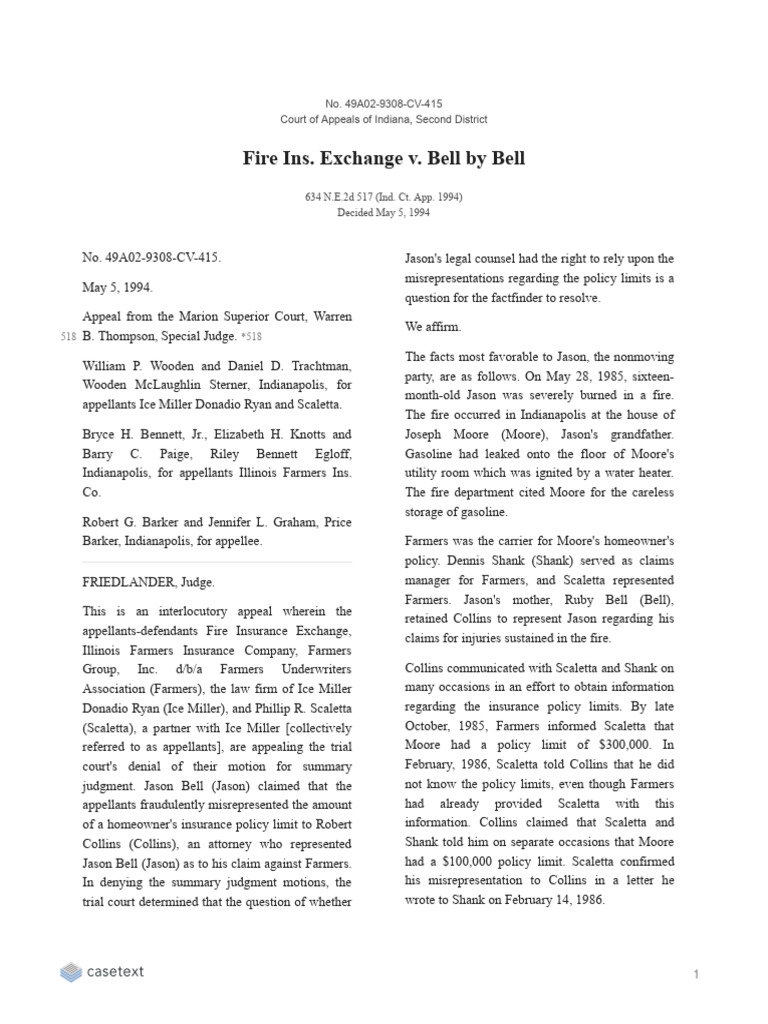 Fire Ins. Exchange v. Bell by Bell | PDF | Summary Judgment | Lawsuit