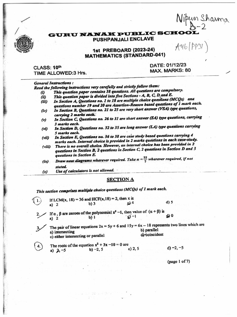 Practice Paper Class X Pre Board | PDF