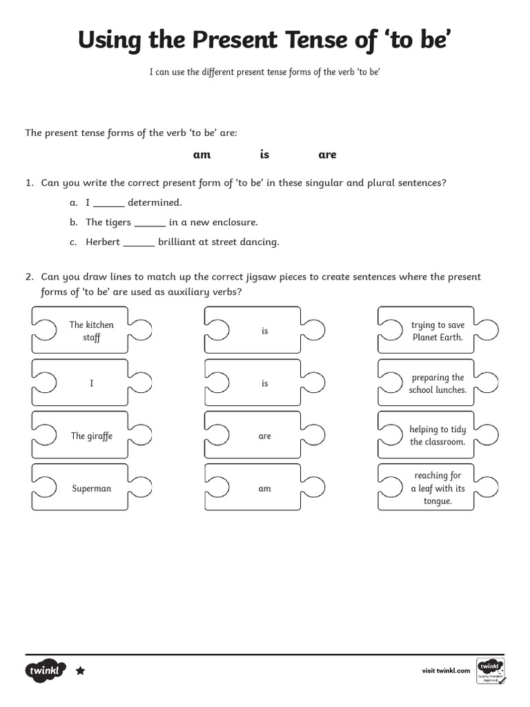 Using The Verb To Be Present and Past Tense Activity Sheet | PDF ...