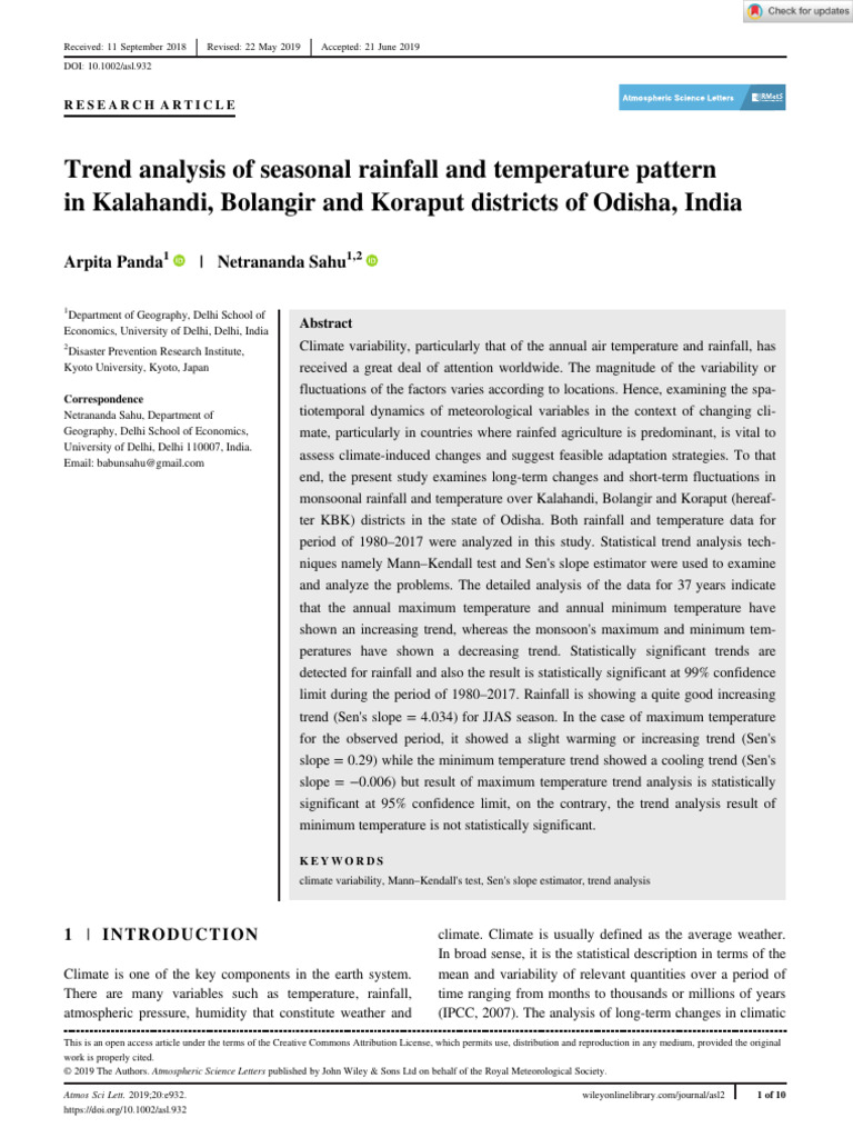 Trend Analysis of Seasonal Rainfall and Temperature Pattern in ...