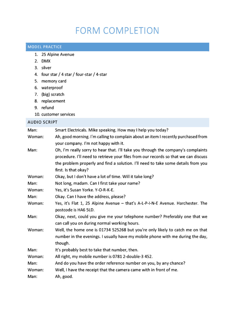 Week 1 - Form Completion - Key - Script | PDF