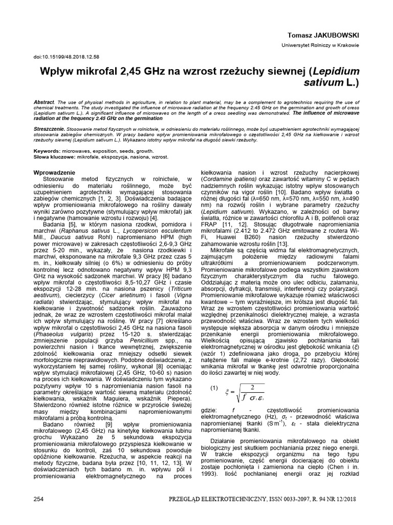 Wp yw Mikrofal 2 45 GHZ Na Wzrost Rze uchy Siewnej Lepidium L PDF