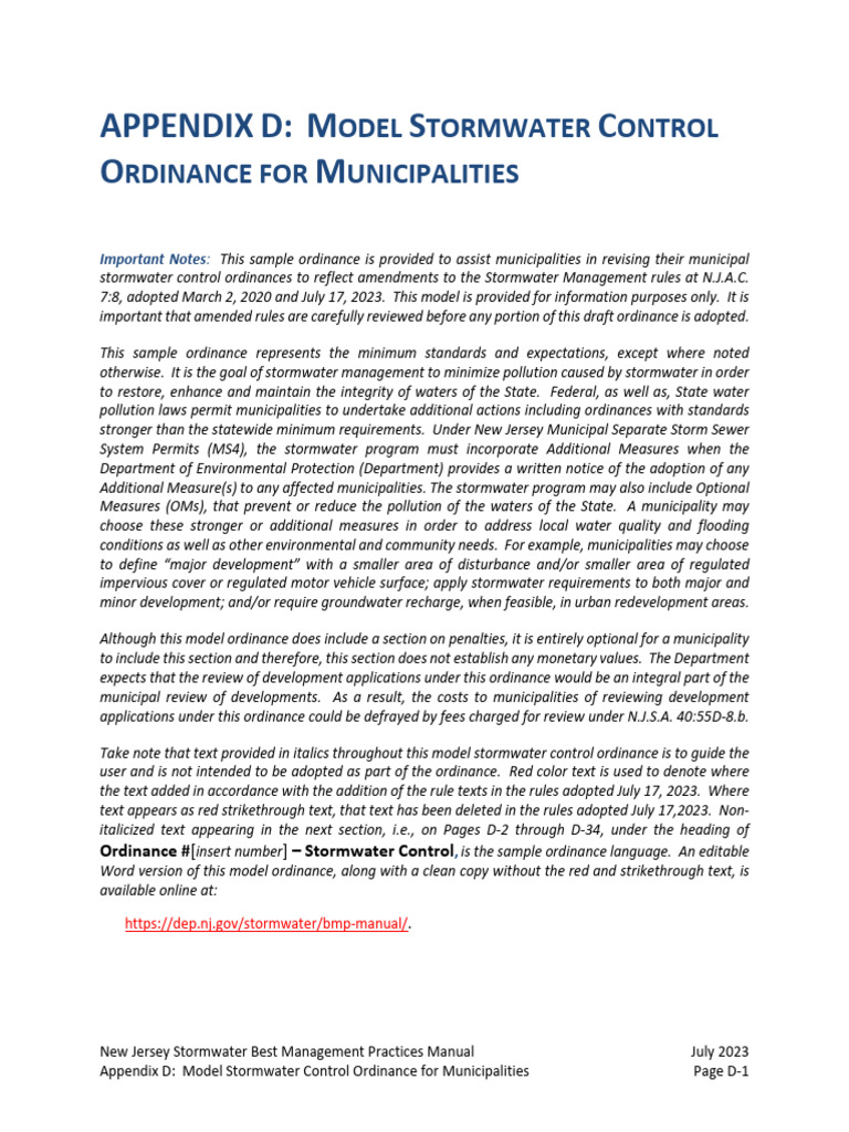 NJ SWBMP Appendix D Model Sco Strikethrough July 2023 | PDF