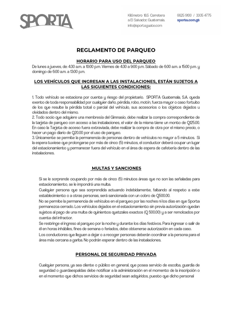 Reglamento de Parqueo Sporta | PDF | Negocios