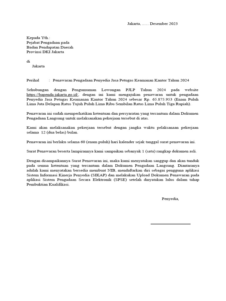 Surat Penawaran - Security 2024 | PDF