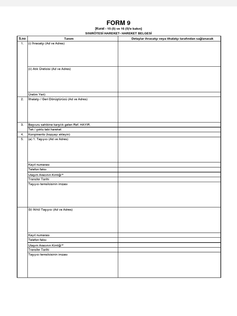 Form 9 - Transboundary Movement Document - En.tr | PDF