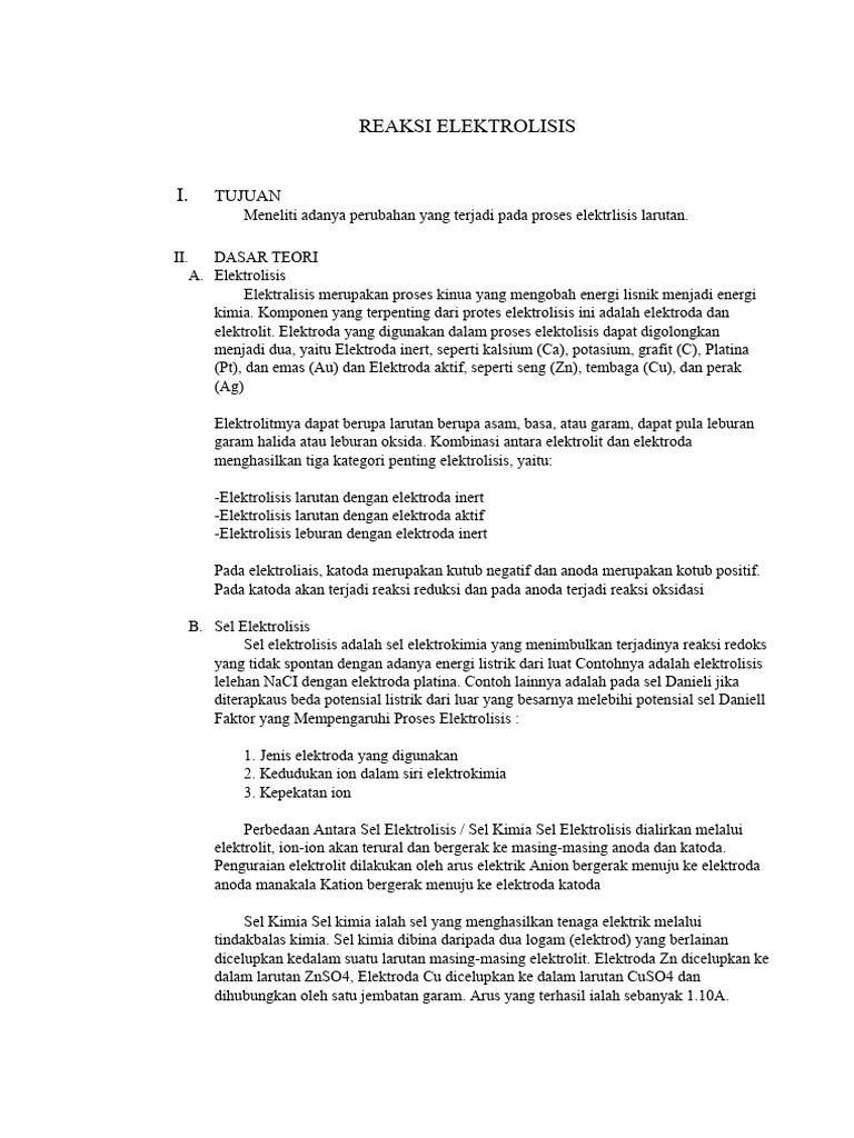 Reaksi Elektrolisis | PDF